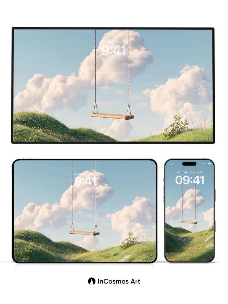 Serenity Swing Wallpaper with Floating Clouds – InCosmos Art