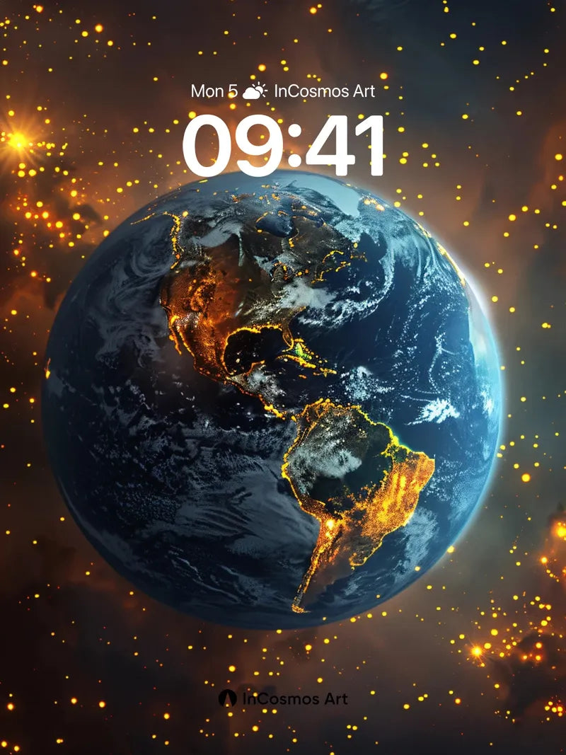 Cosmic Ember Wallpaper with Earth's Golden Veins – InCosmos Art